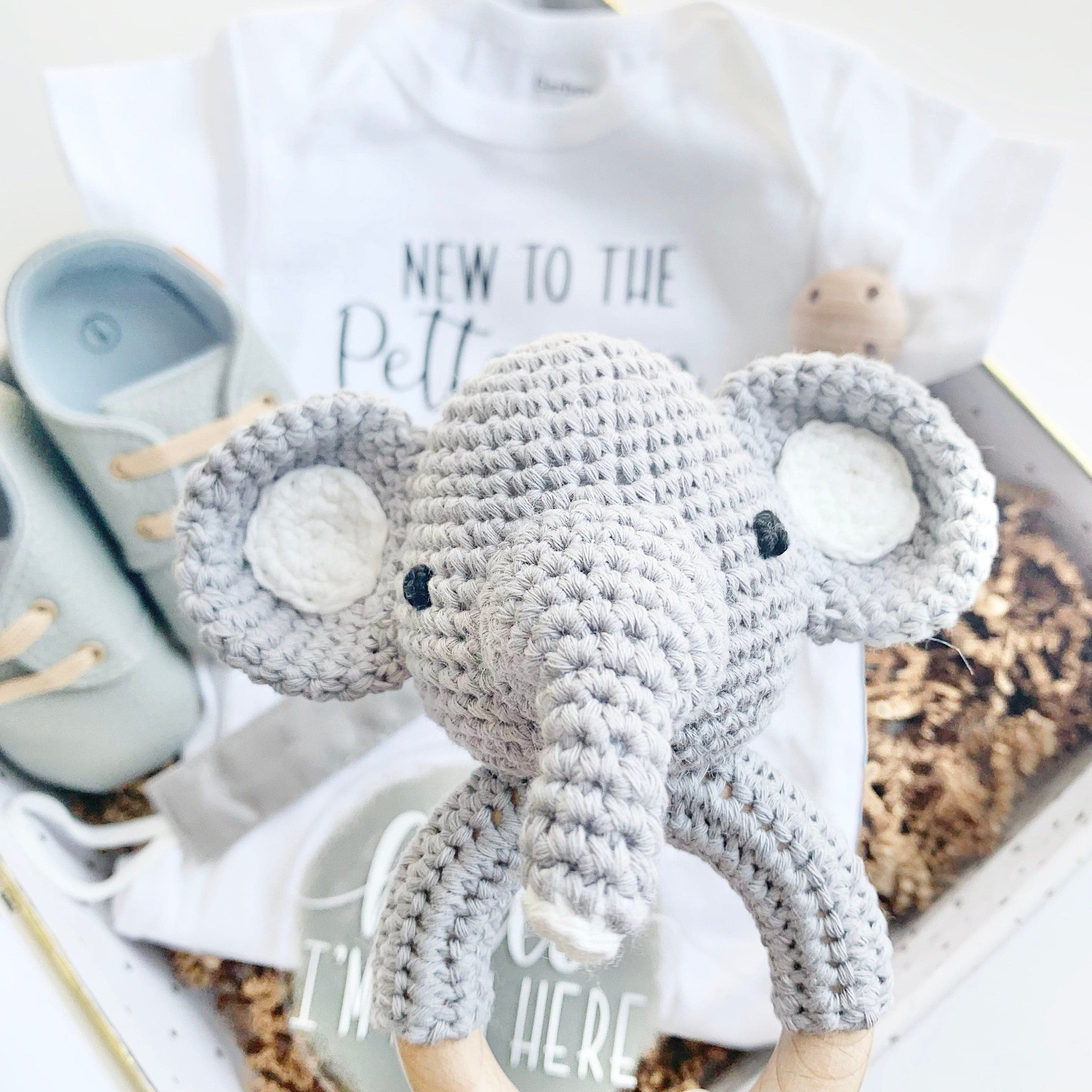 Grey Elephant Baby Shower Gift Basket Set- Gender Neutral Baby Box